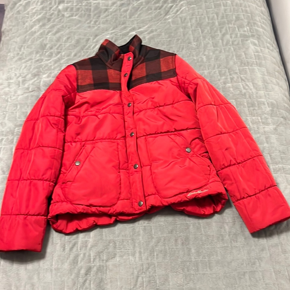 Eddie Bauer Puffer Jacket, Buffalo Plaid, Corduroy Co… - Gem